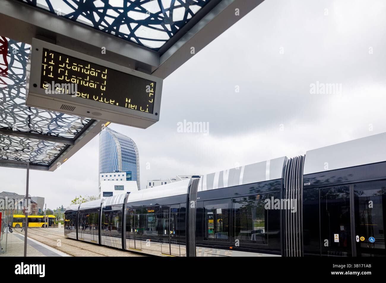 Liege, Belgium. 25th Apr, 2025. A test ride on the new T1 tramline in ...