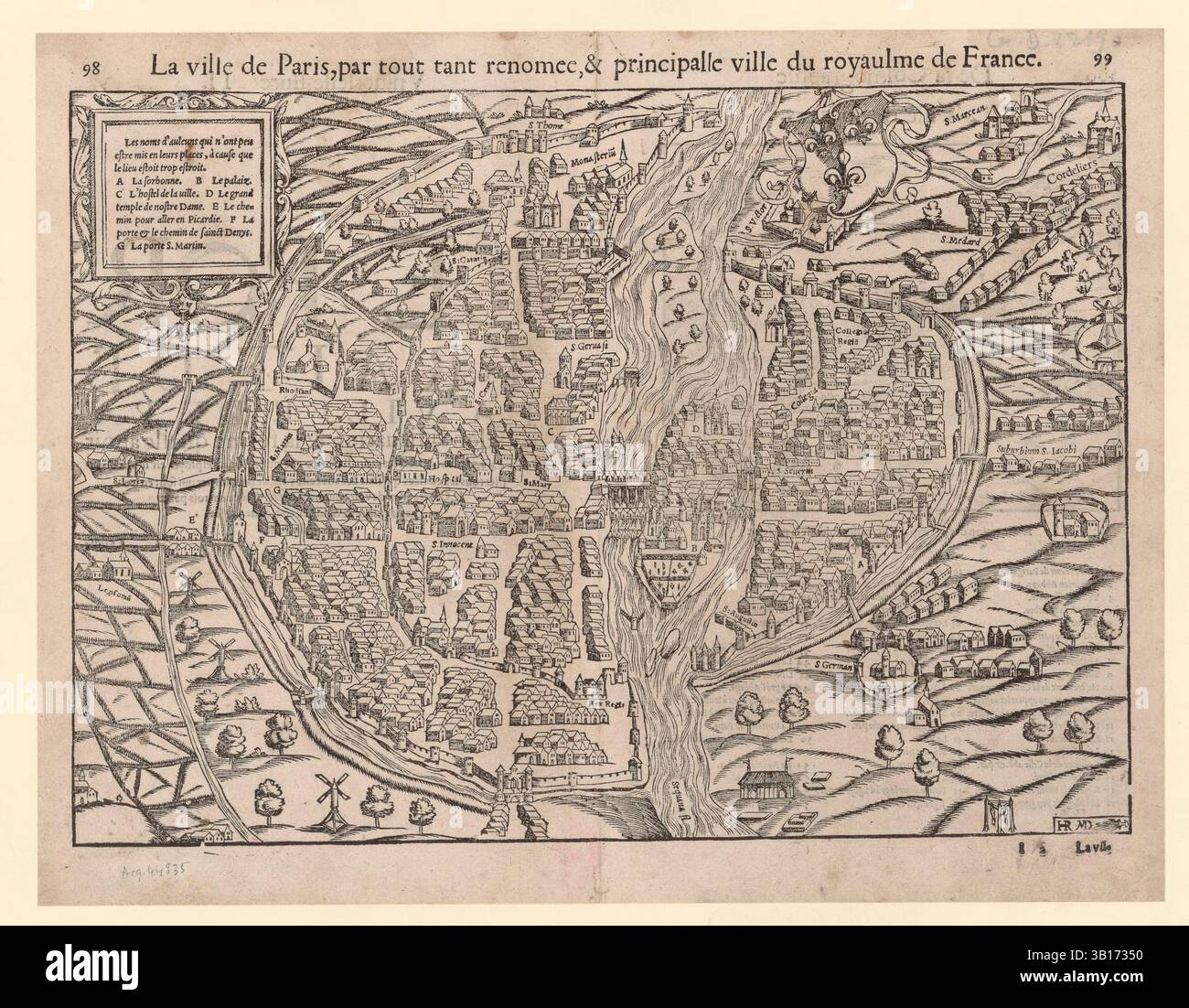 City map of Paris in 1568, France, reproduction of a model from that ...