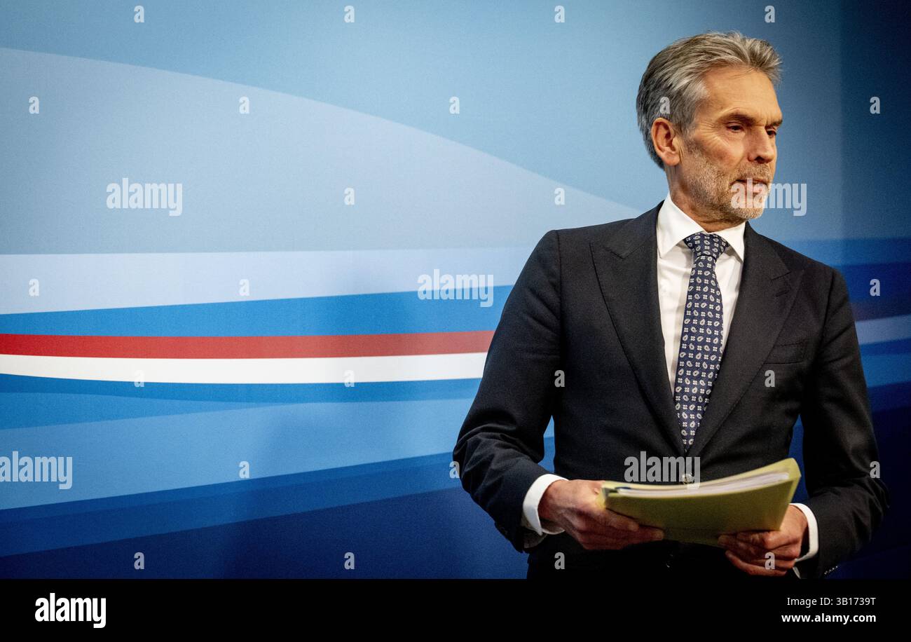 Dutch Prime Minister Dick Schoof speaks to the press after the weekly ...