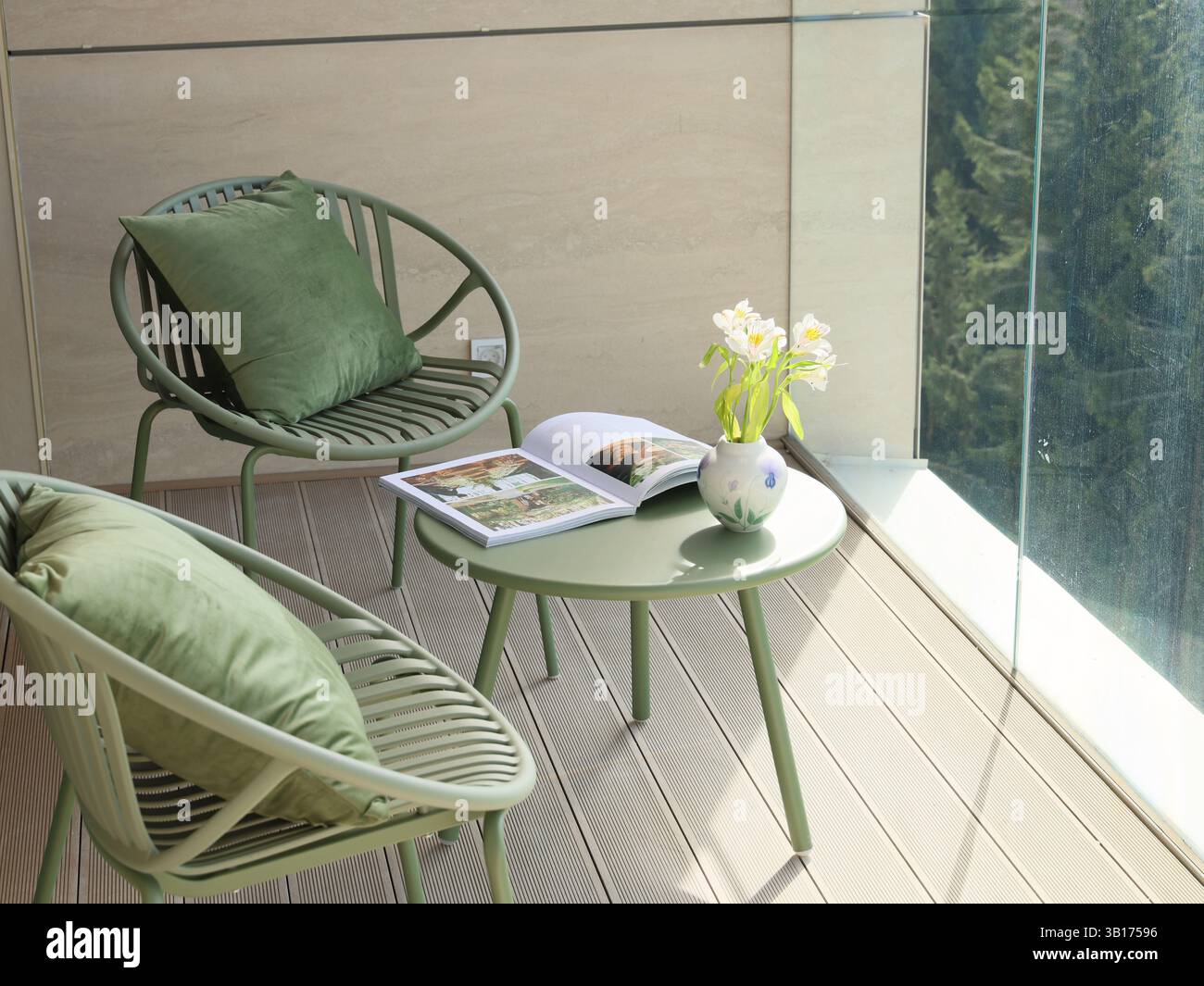 Stylish and Contemporary Green Balcony Seating Complemented by a ...