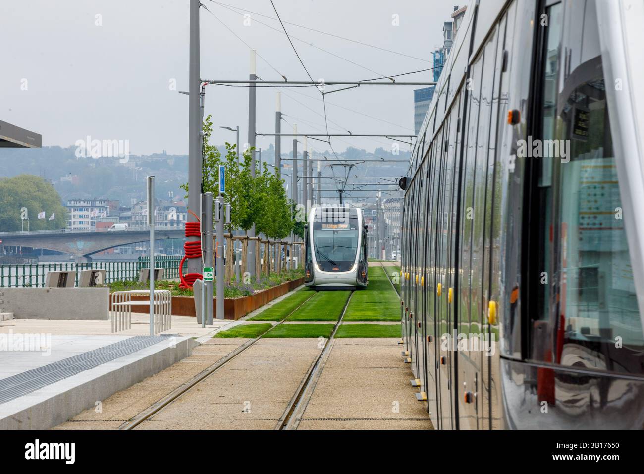 Liege, Belgium. 25th Apr, 2025. A test ride on the new T1 tramline in ...