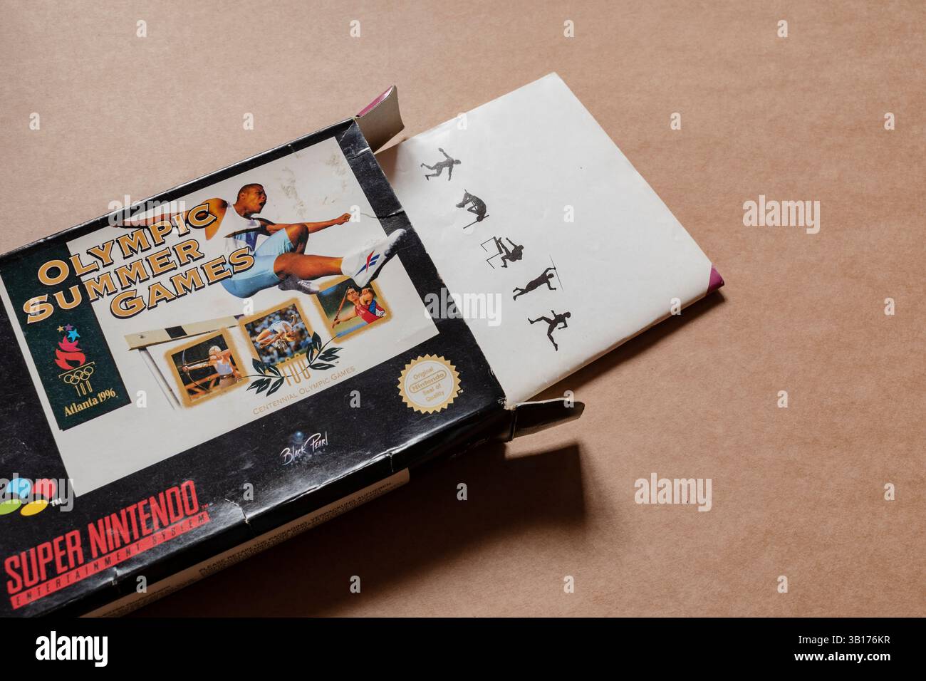 Olympic Summer Games Super Nintendo Game Box white booklet with olympic ...