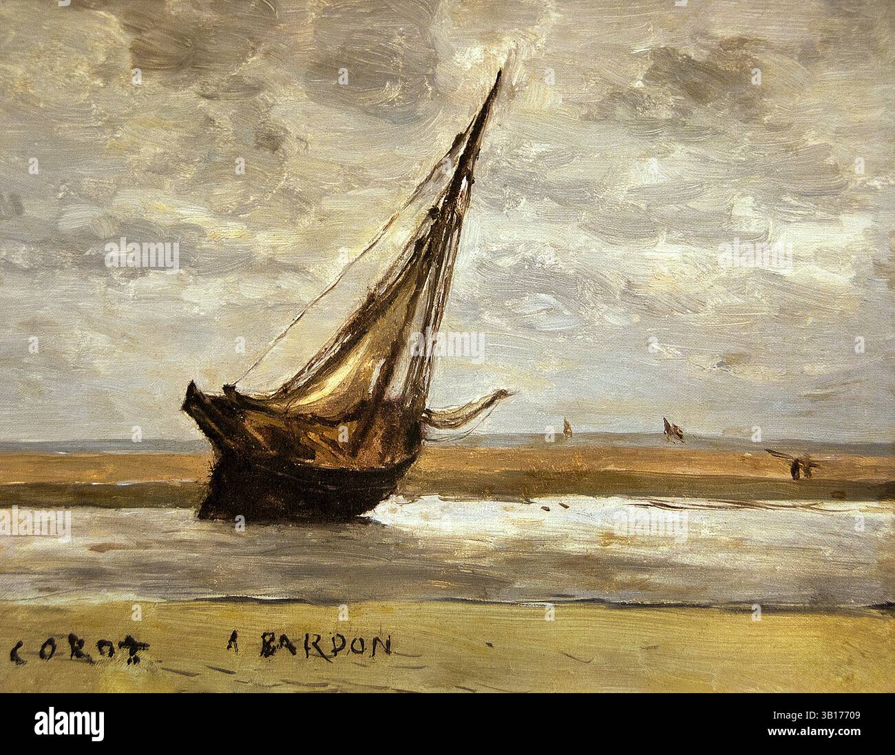 Trouville boat fishing boat aground at low tide 1830 - 1840 Jean ...