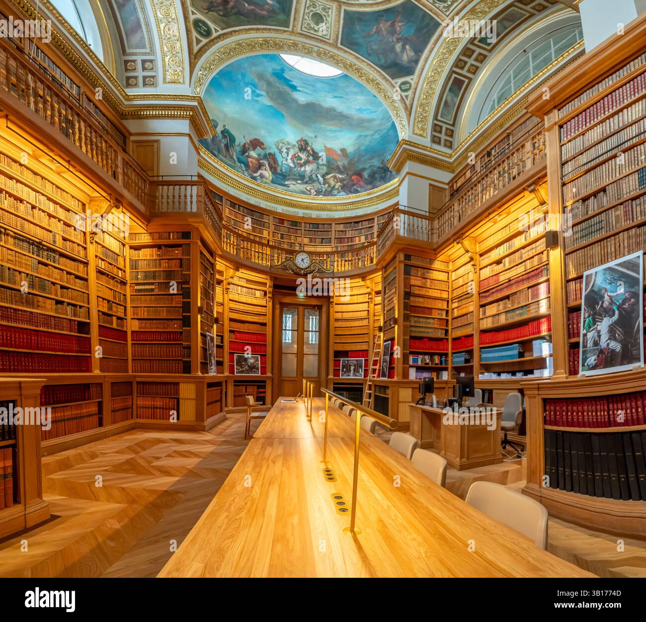 Paris, France - 04 24 2025: Panoramic view of the book shelves and ...