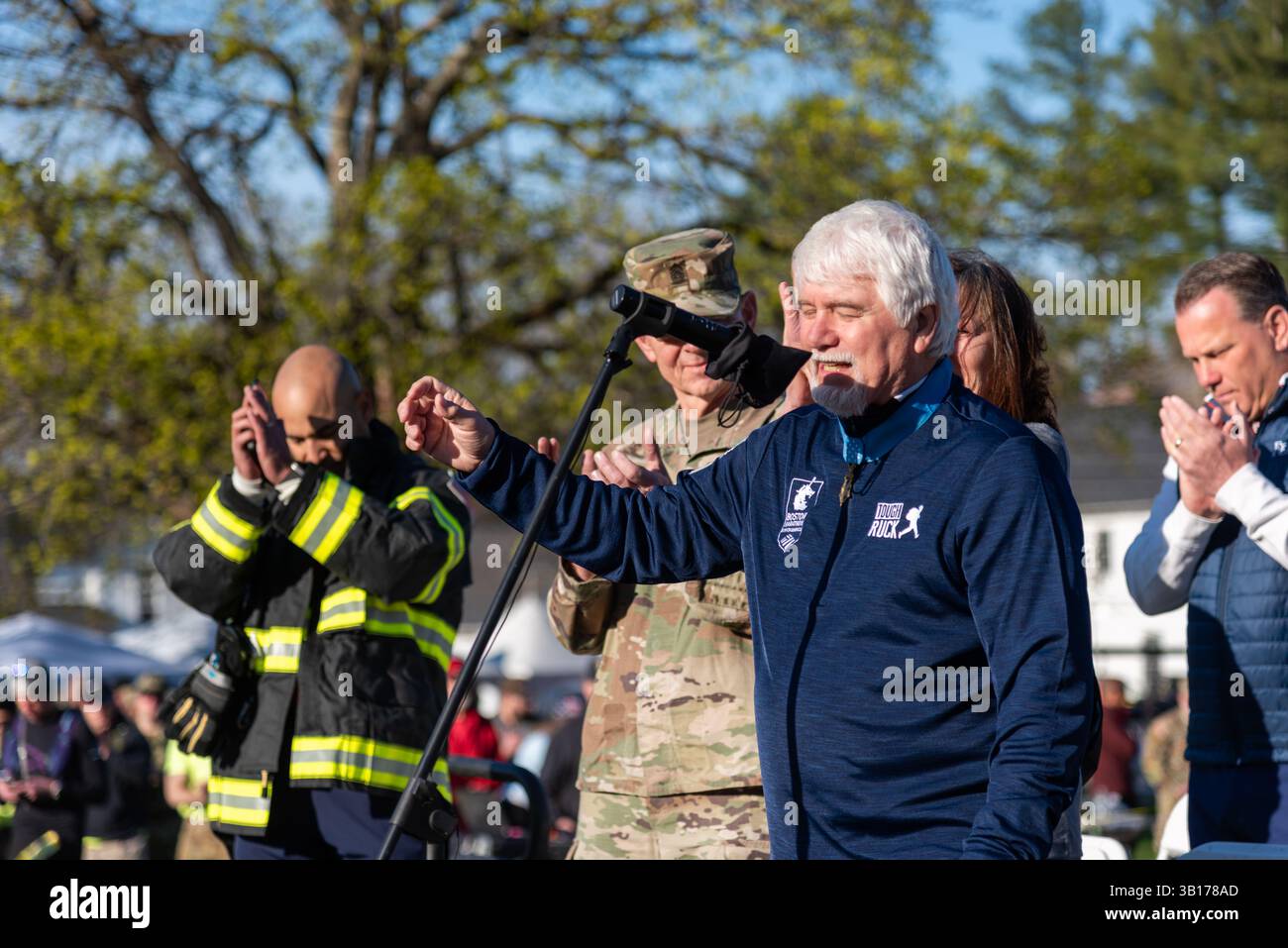 Medal of Honor recipient James "Doc" McCloughan singing for the opening ...