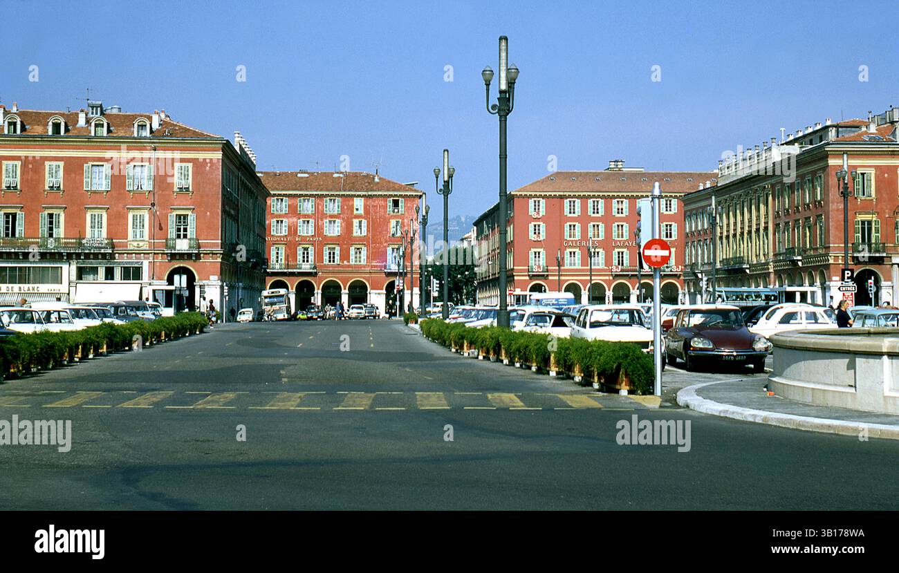 Road, traffic and car park opposite Galeries Lafayette, Place Masséna ...