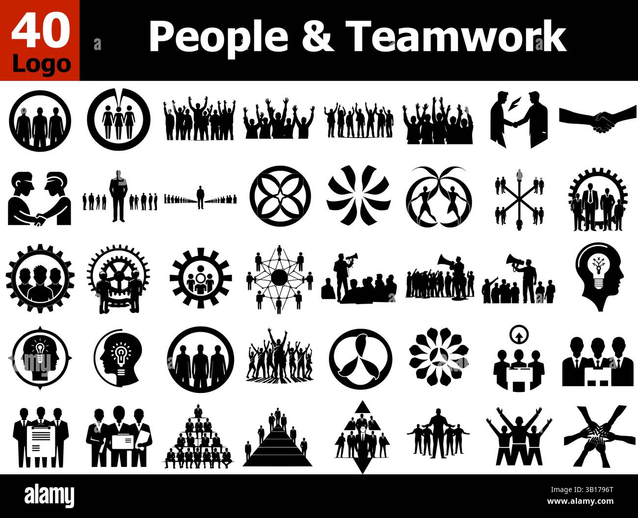 40 People & Teamwork Icons – Solid Black Vector Logo Set for ...