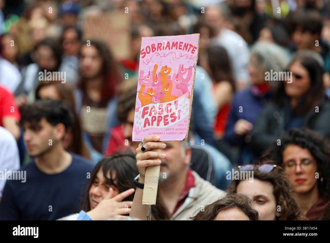 Naples, Italy, 25 April 2025. People during the demonstration to ...
