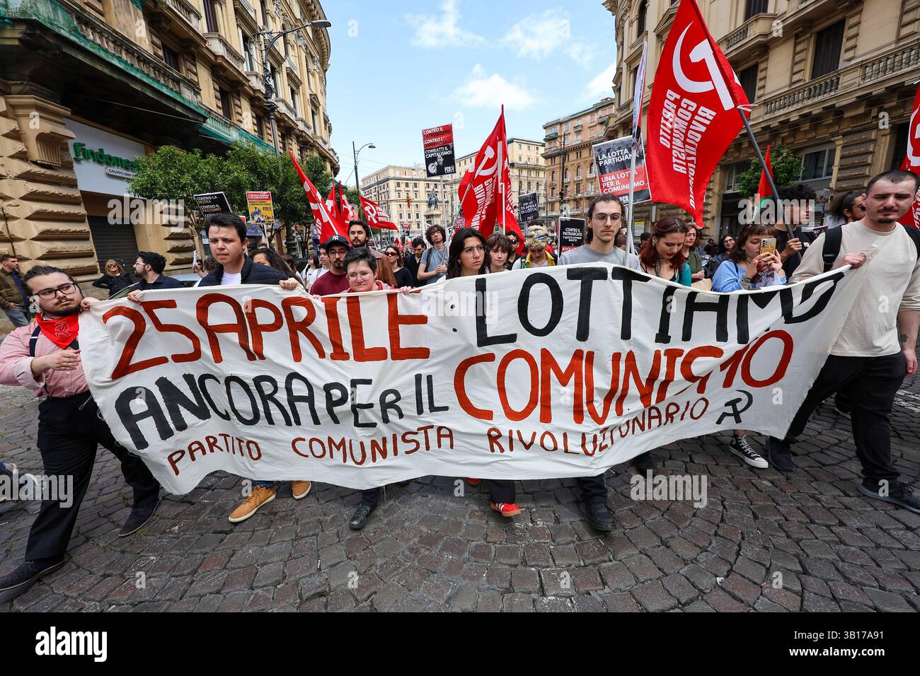 Naples, Italy, 25 April 2025. People during the demonstration to ...
