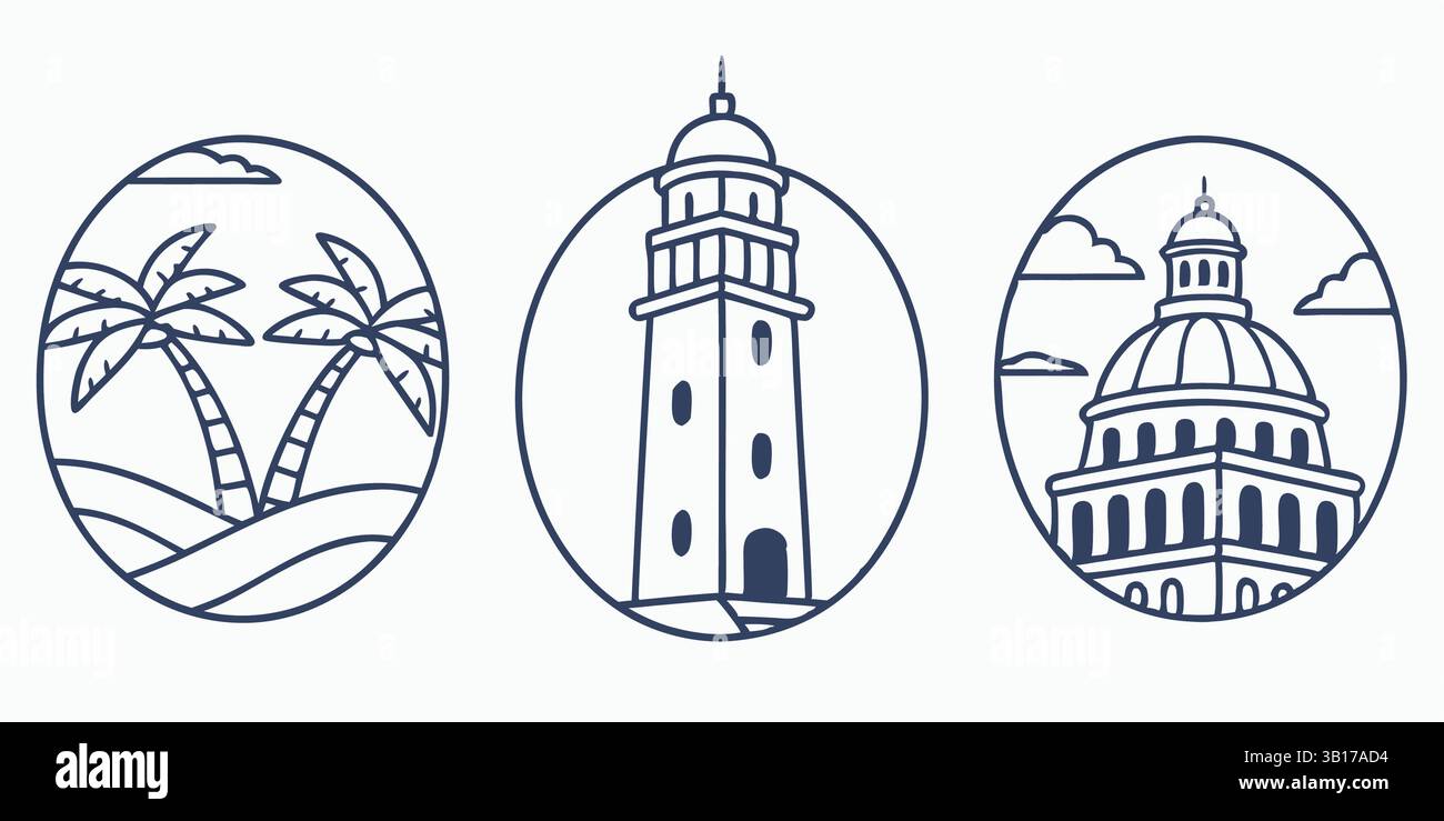 Coastal landmark icons line hi-res stock photography and images - Alamy