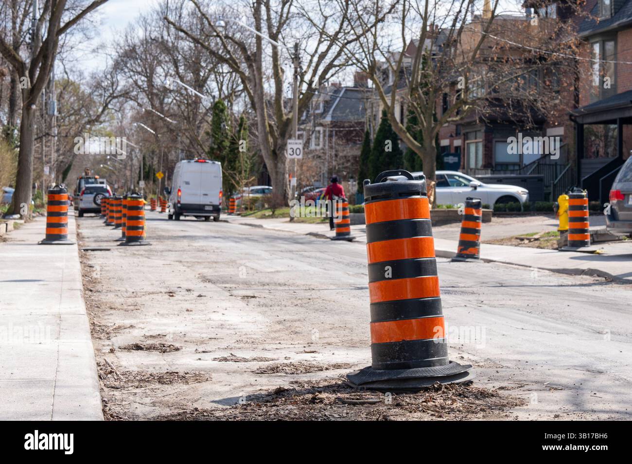 Pylons on street in Annex neighbourhood in Toronto, Canada Stock Photo ...