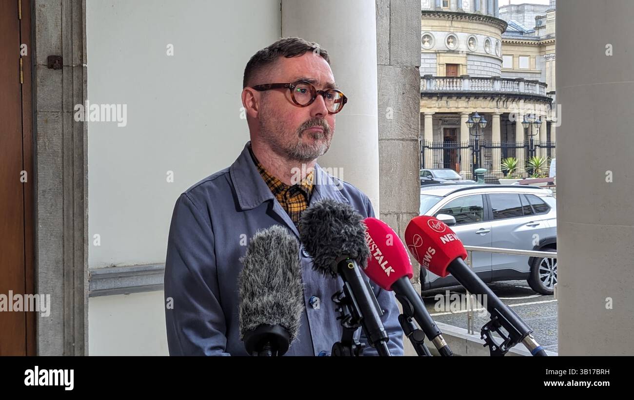 Sinn Fein's Eoin O Broin speaks to media outside Leinster House, Dublin ...
