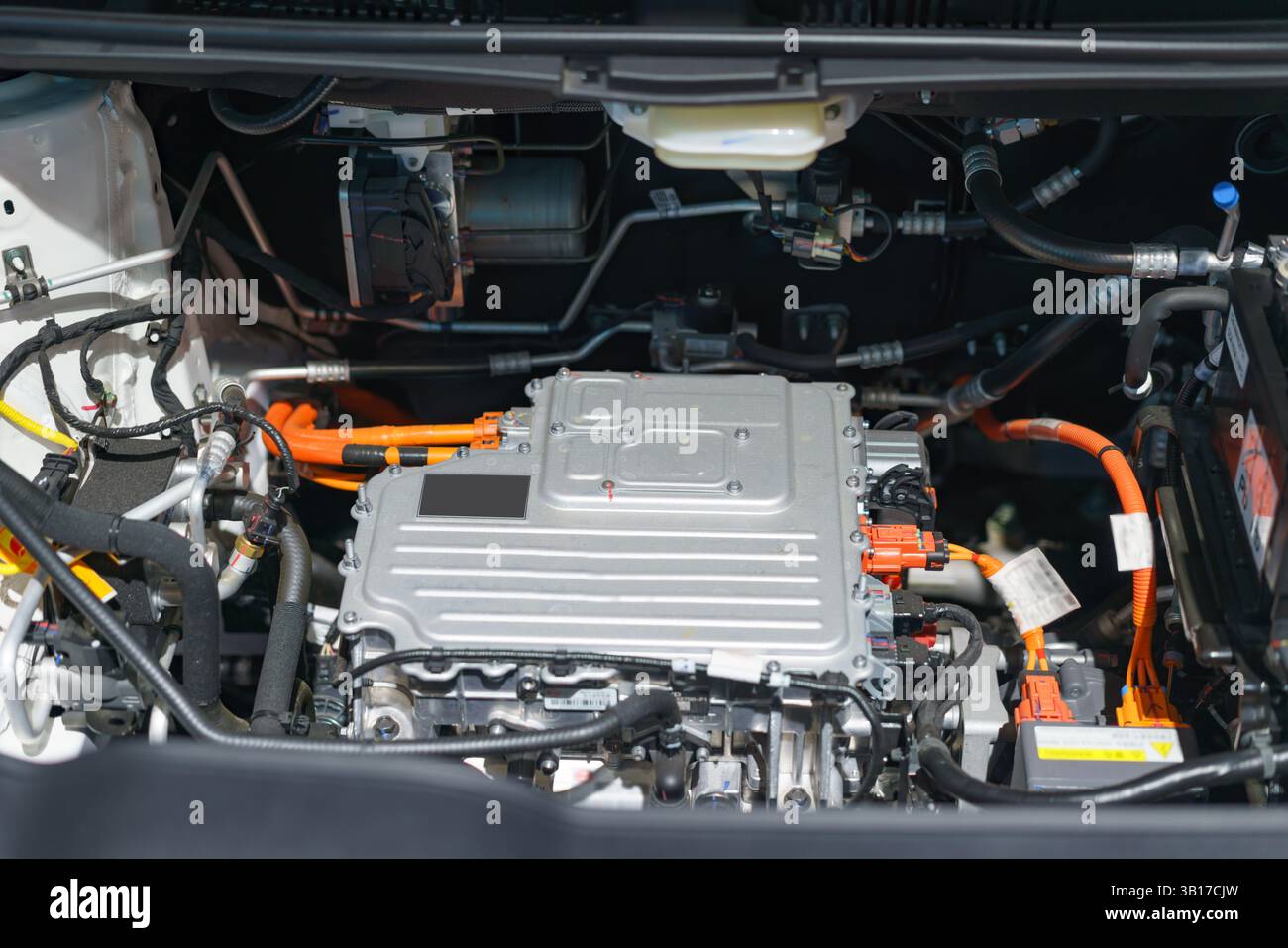 detailed view under the hood of an electric vehicle, highlighting its ...