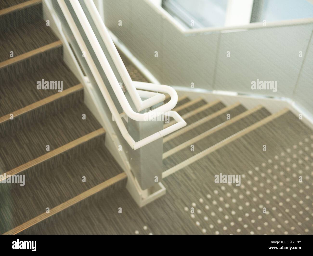 Interior Staircase with White Handrail and Tactile Paving for ...
