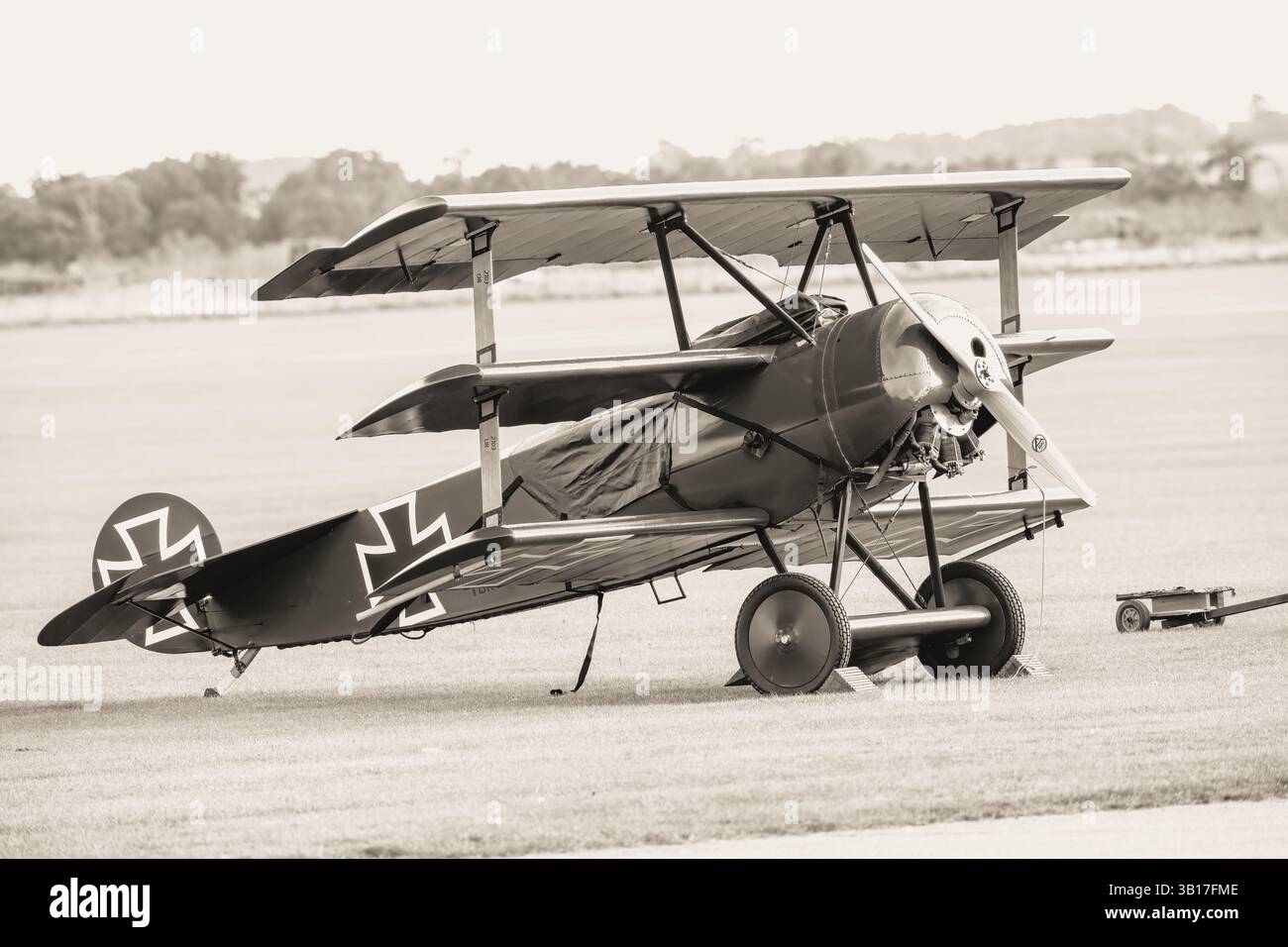 A sepia-toned image of a historic Fokker Dr.I triplane, reminiscent of ...