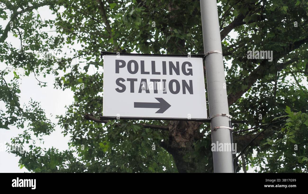 Polling station sign for UK general elections Stock Photo - Alamy