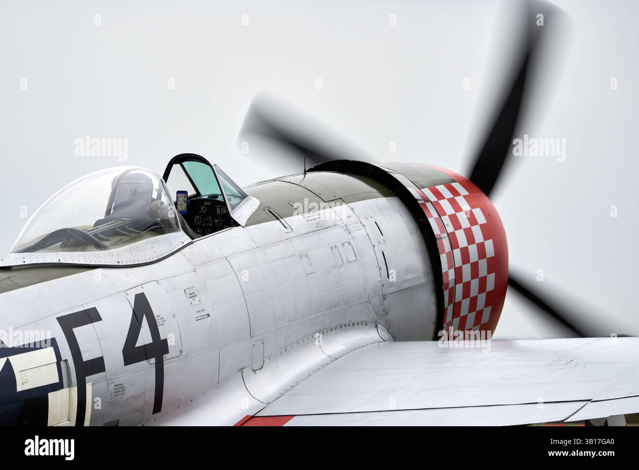 Close-up of a Republic P-47 Thunderbolt's propeller spinning, with the ...