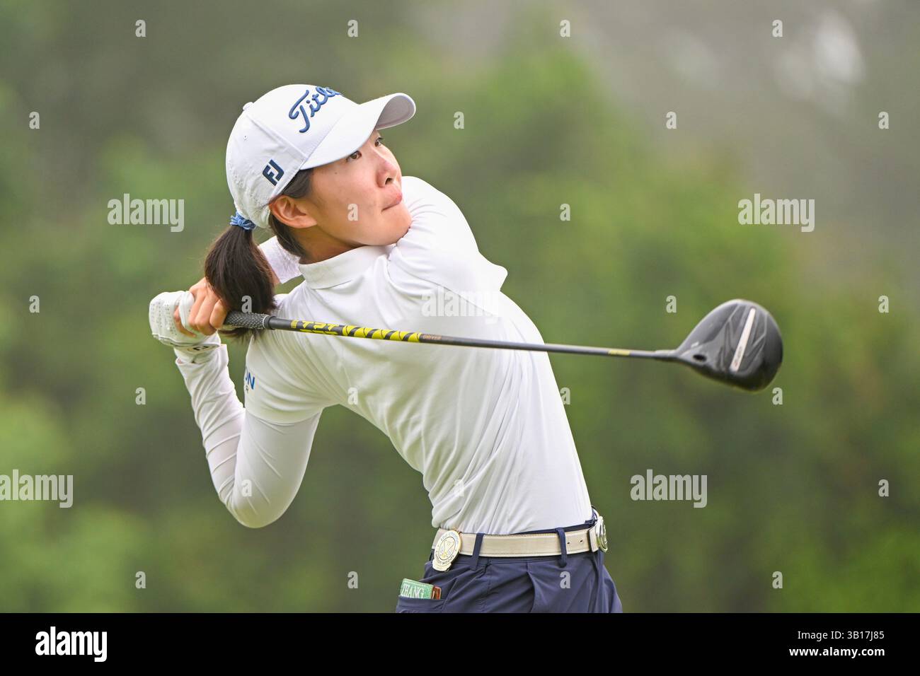 THE WOODLANDS, TX - APRIL 25: Yahui Zhang (CHN) watches her tee shot on ...