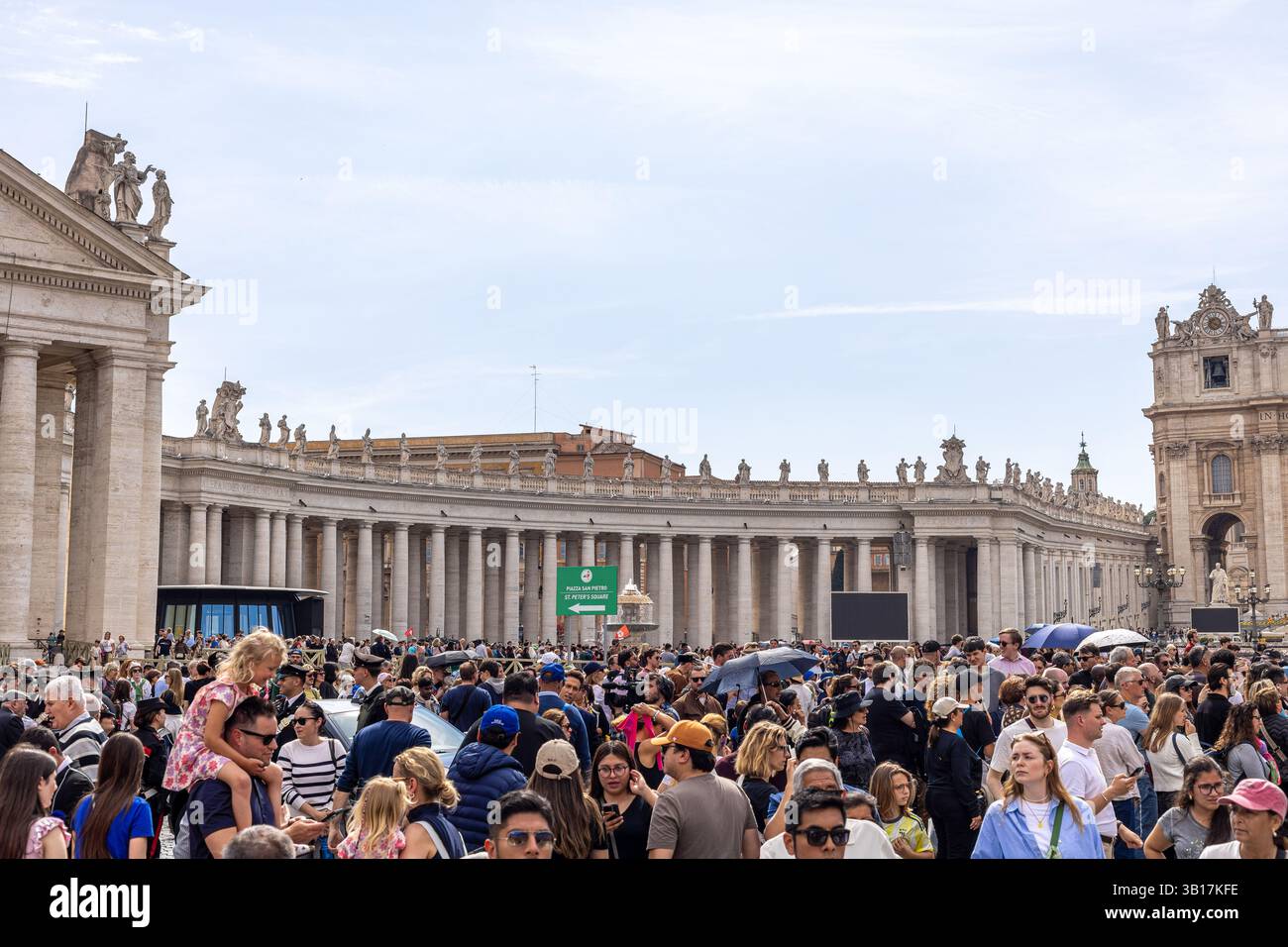 Vatican - April, 23, 2025: Obelisk and farewell crowd at St Peters with ...