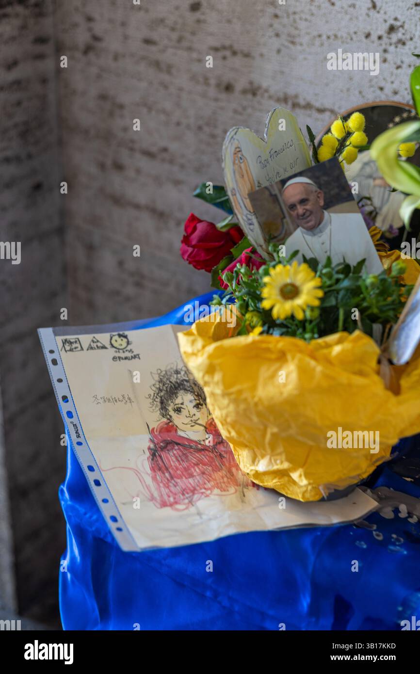 Vatican - April, 23, 2025: Pope Francis photo and flowers at farewell ...