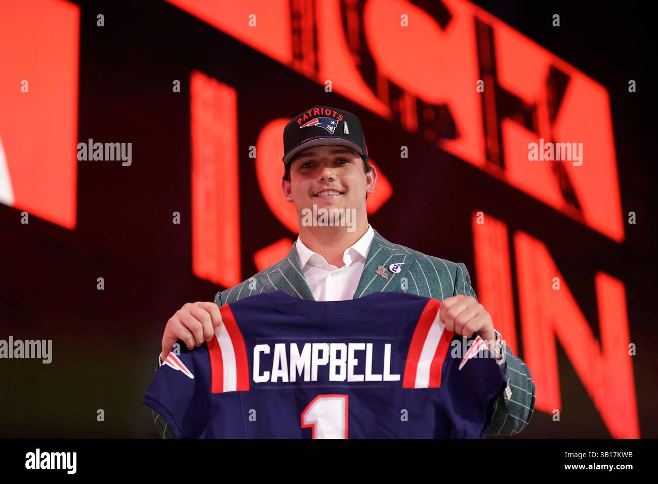 LSU offensive tackle Will Campbell on stage during the 2025 draft first ...