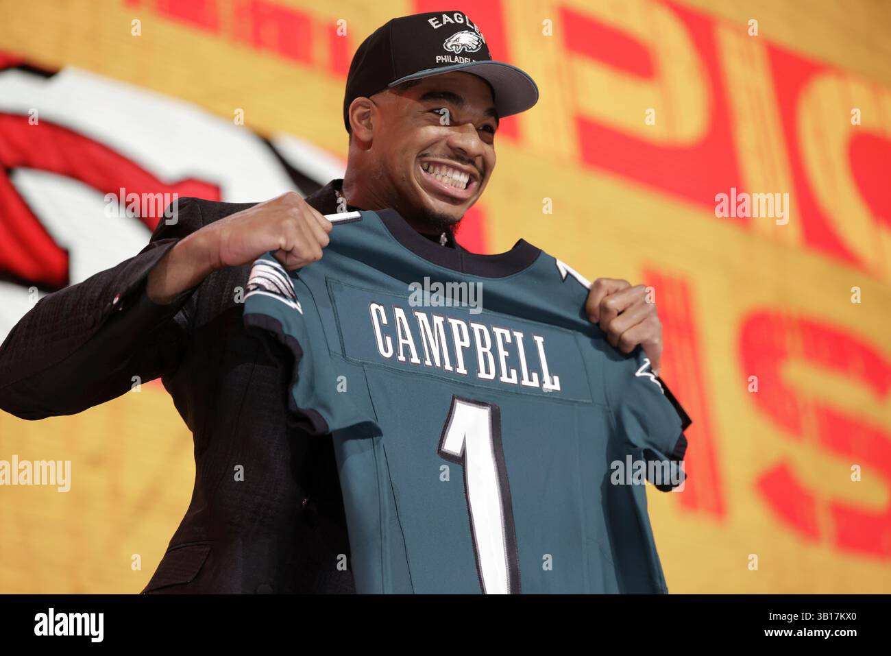 Alabama linebacker Jihaad Campbell is seen on stage during the 2025 ...