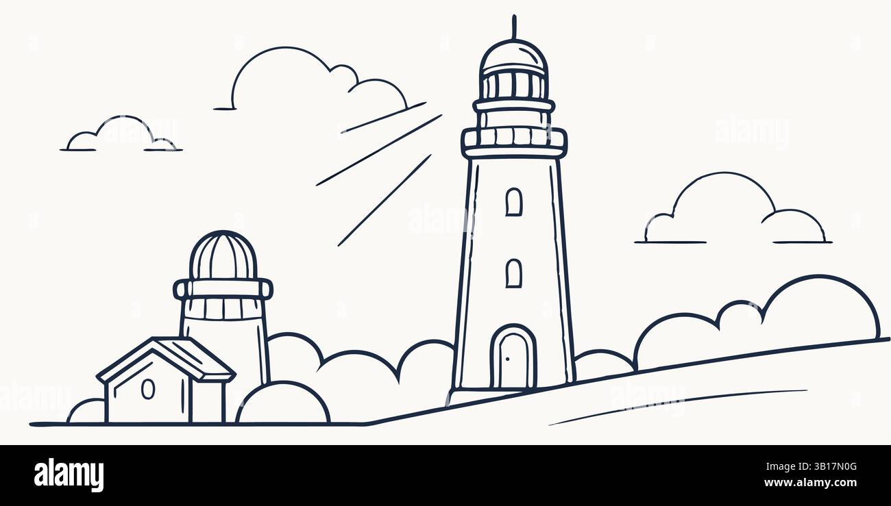 Lighthouse Landscape Line Art for Coastal Design - EPS 10 Scalable ...