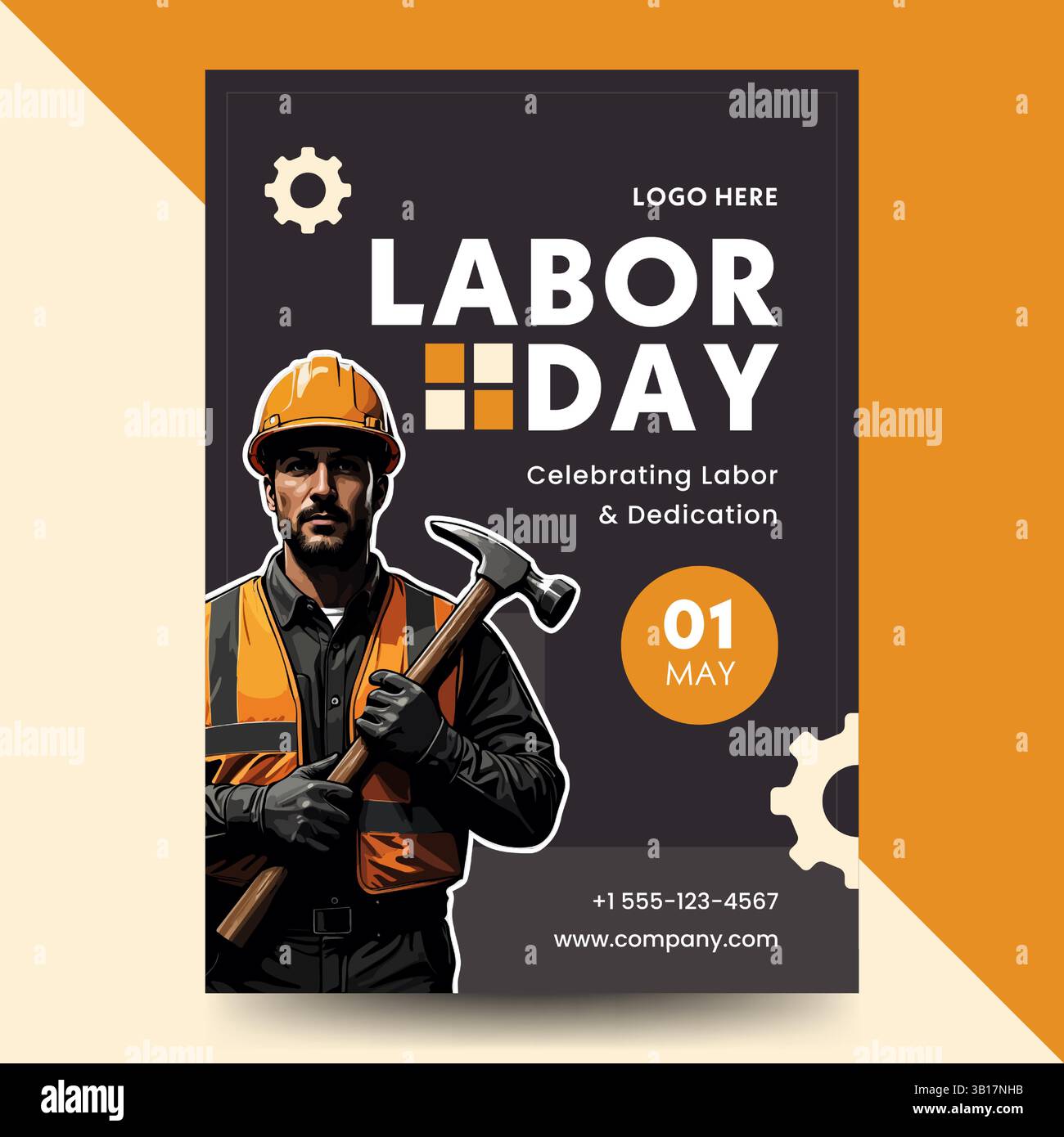 Labor Day poster featuring a construction worker illustration ...