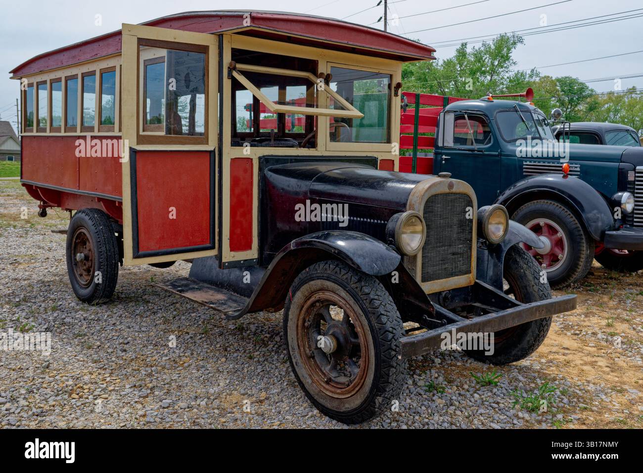 Old vintage wooden and painted restoration of a 1920s era school bus at ...