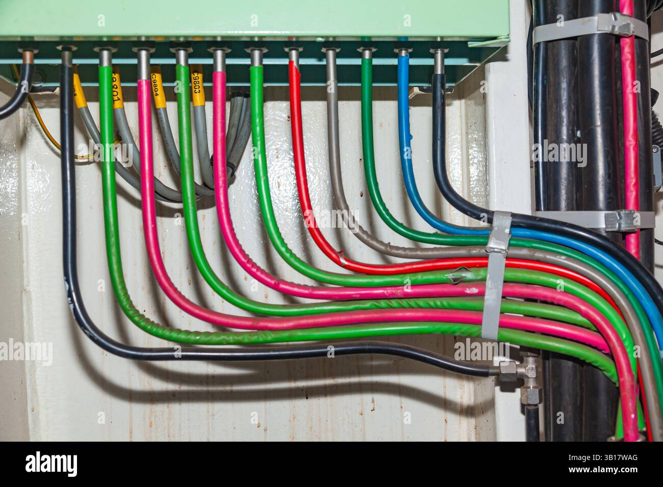 Several powerful electrical cables connected to a junction box Stock ...