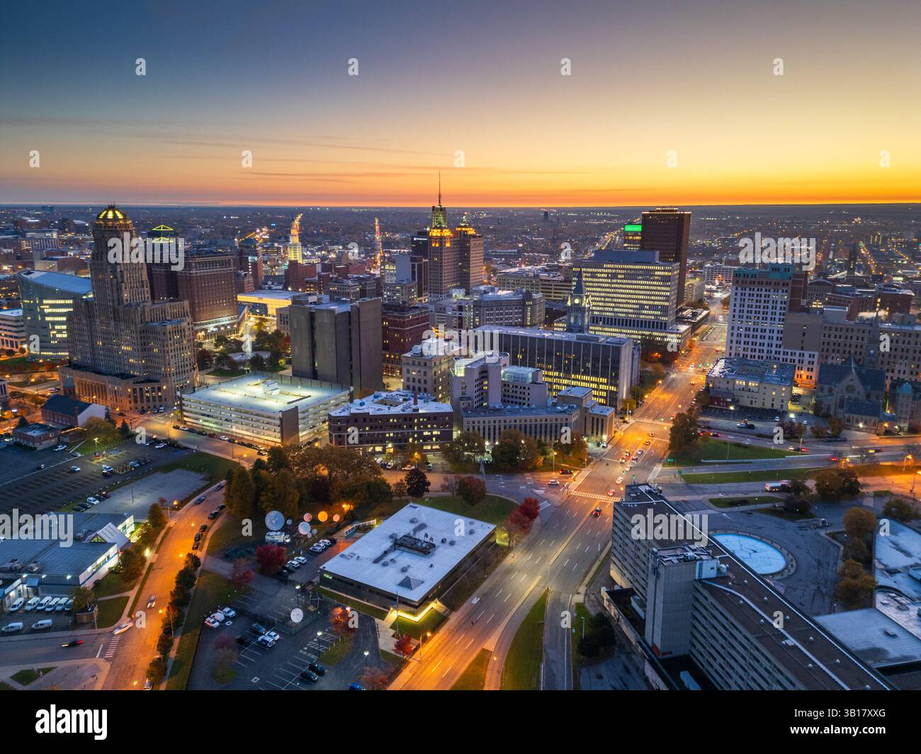 Buffalo, New York, USA downtown city skyline at golden hour Stock Photo ...