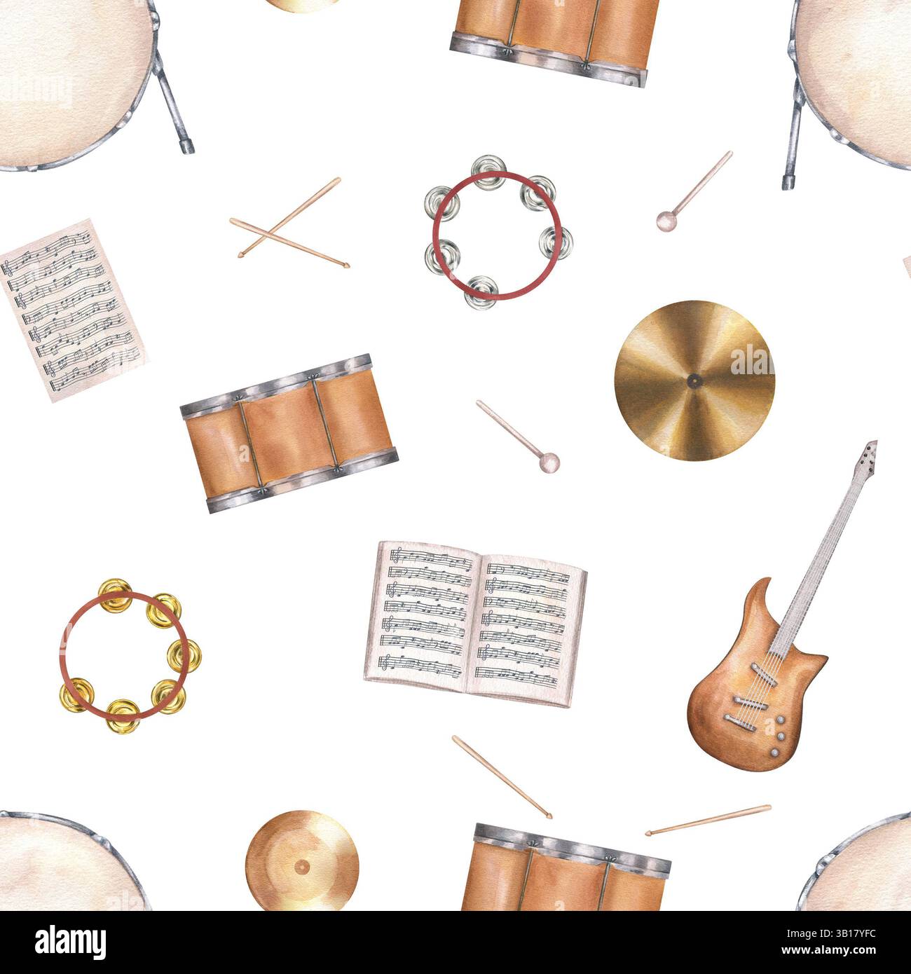 Watercolor musical instruments seamless pattern isolated background ...