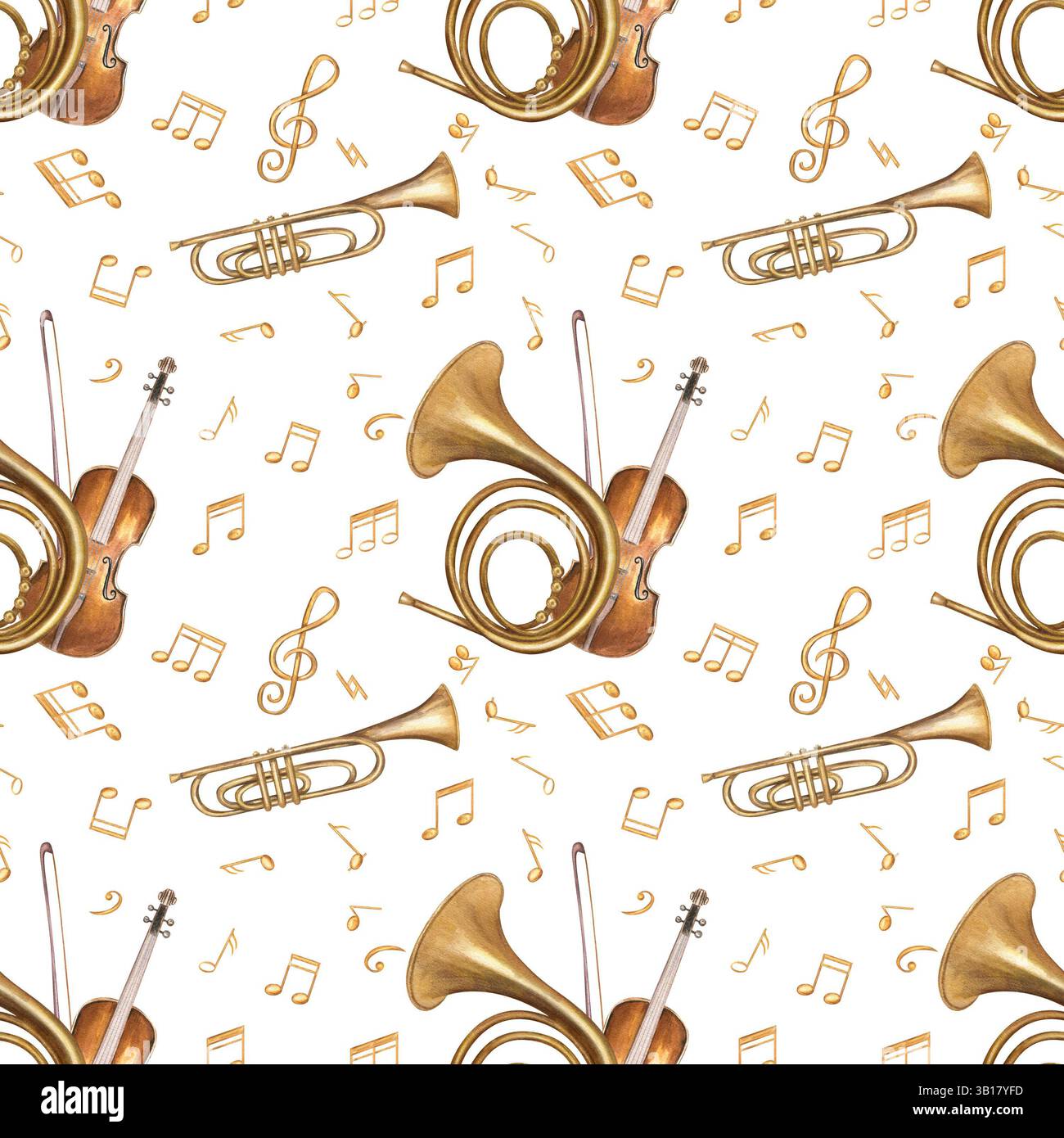 Classical music instruments and musical golden notes seamless pattern ...