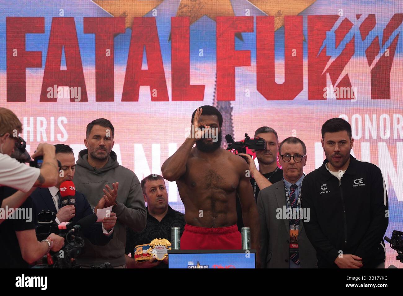 Cheavon Clarke during the weigh in at the Business Design Centre ...