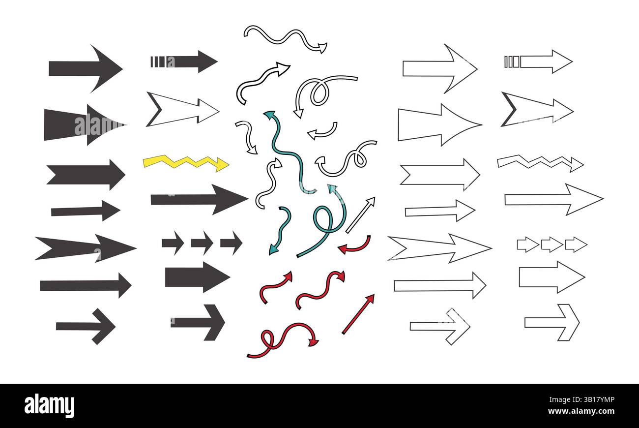 Arrow Designs Collection. This design showcases a variety of arrow styles, including solid ...