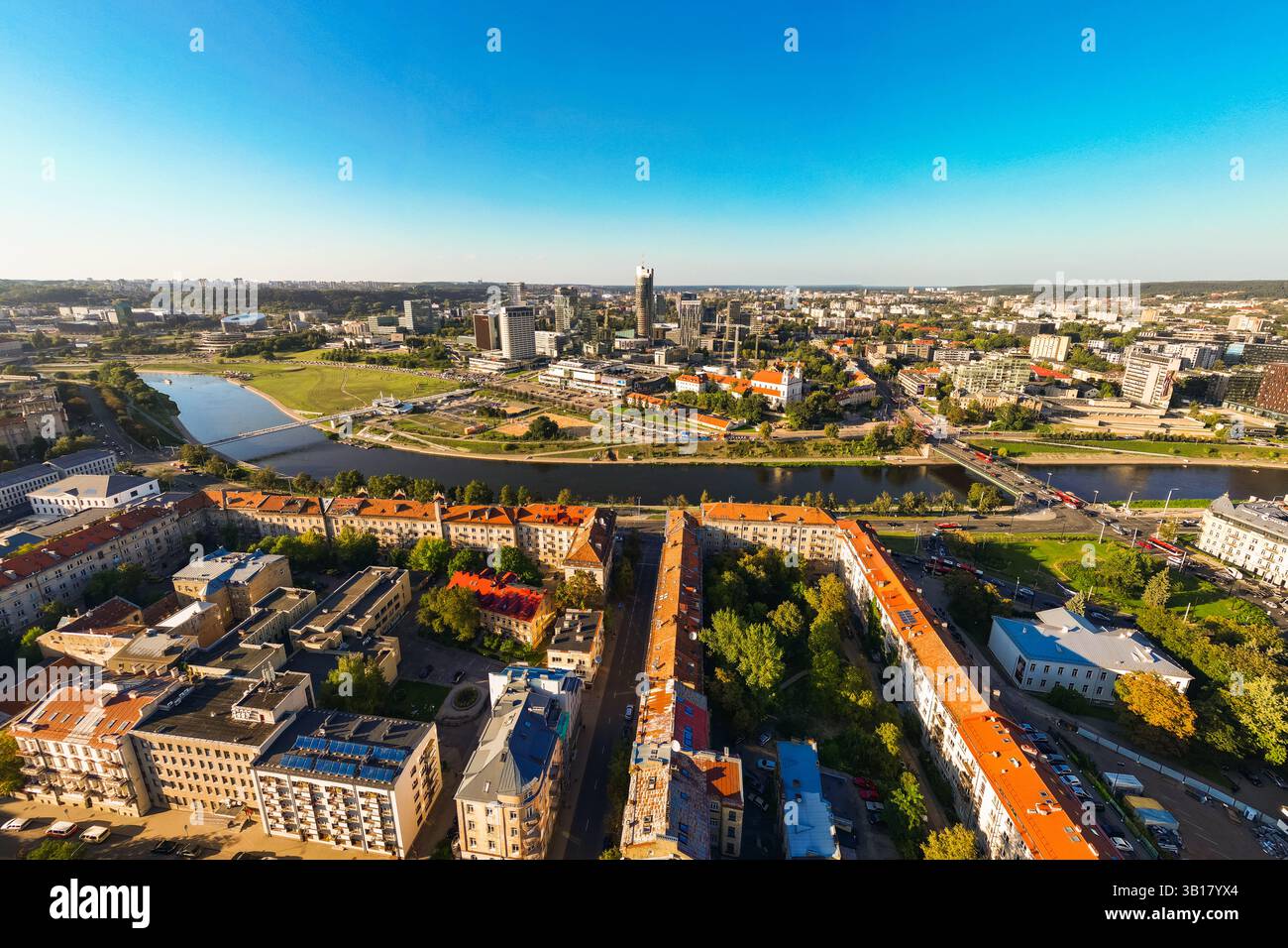 Aerial View of Vilnius City With Neris River and Modern Buildings in ...