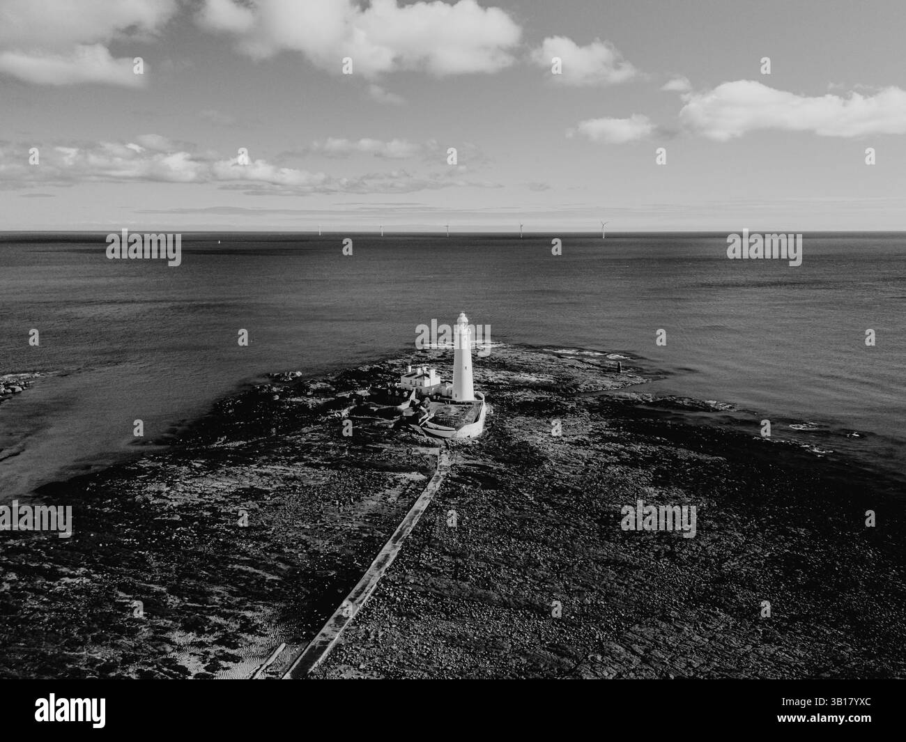Whitley Bay UK: 13th April 2025: St Mary's Lighthouse is highlighted in ...