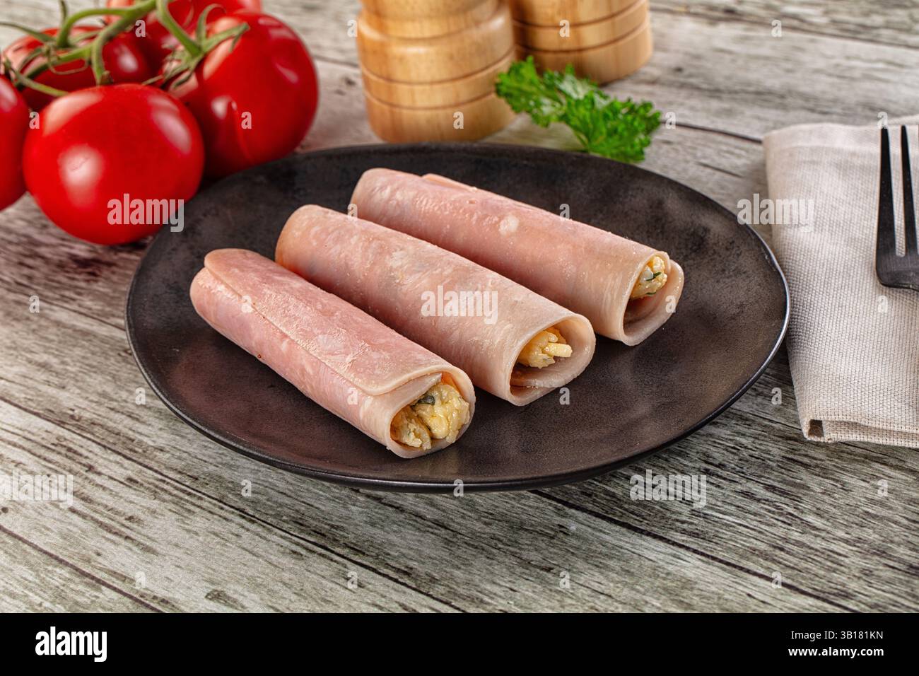 Tasty Roll with han and cheese snack Stock Photo - Alamy