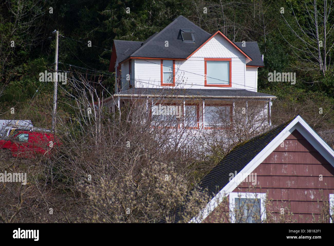 ASTORIA, OR, US - APR 12, 2025: A Victorian house, famously featured in ...