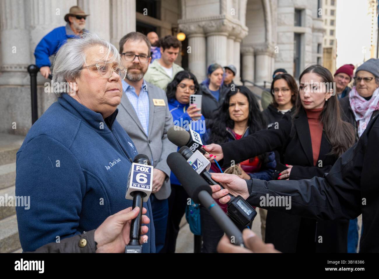 Rep. Christine Sinicki, D-Milwaukee, addresses the media outside of the ...