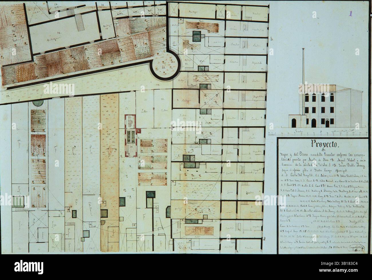 Plano, Planta aérea urbana de Mataró, Instalación de vapor. Arxiu ...