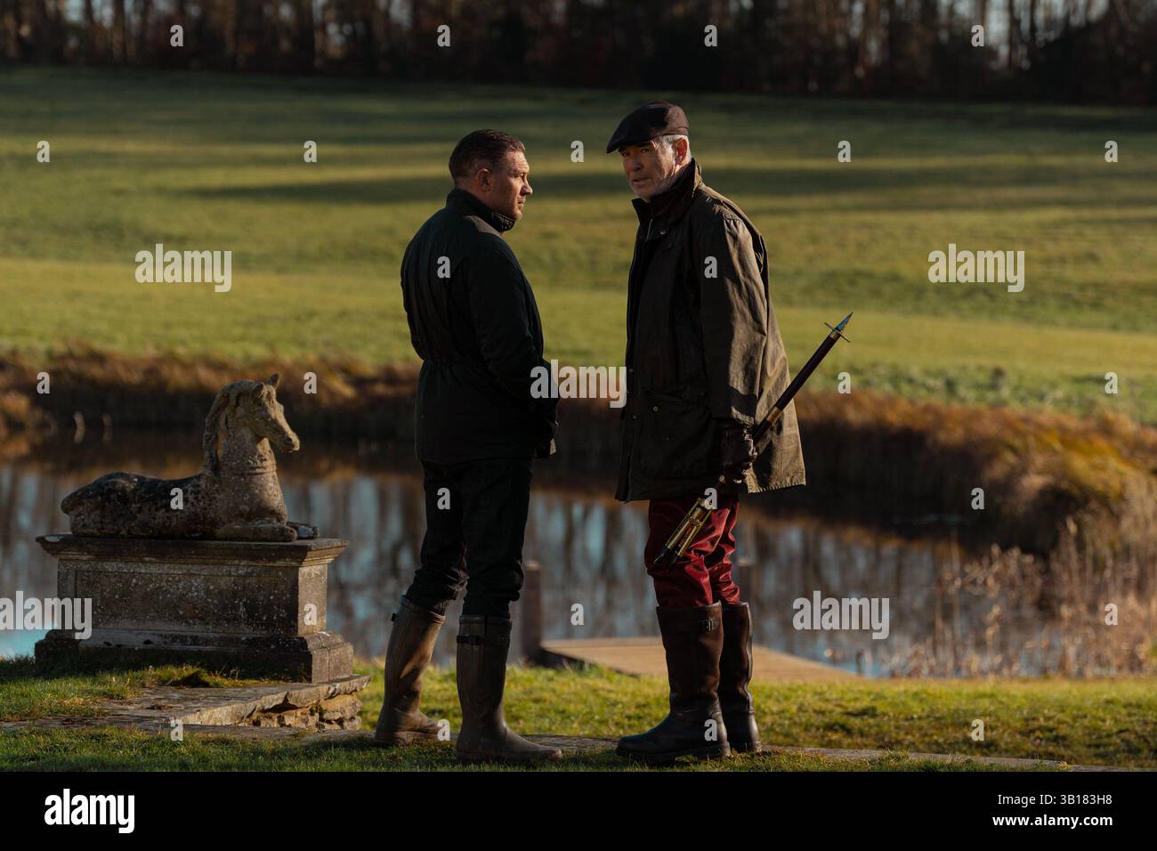 PIERCE BROSNAN and TOM HARDY in MOBLAND (2025), directed by GUY RITCHIE ...