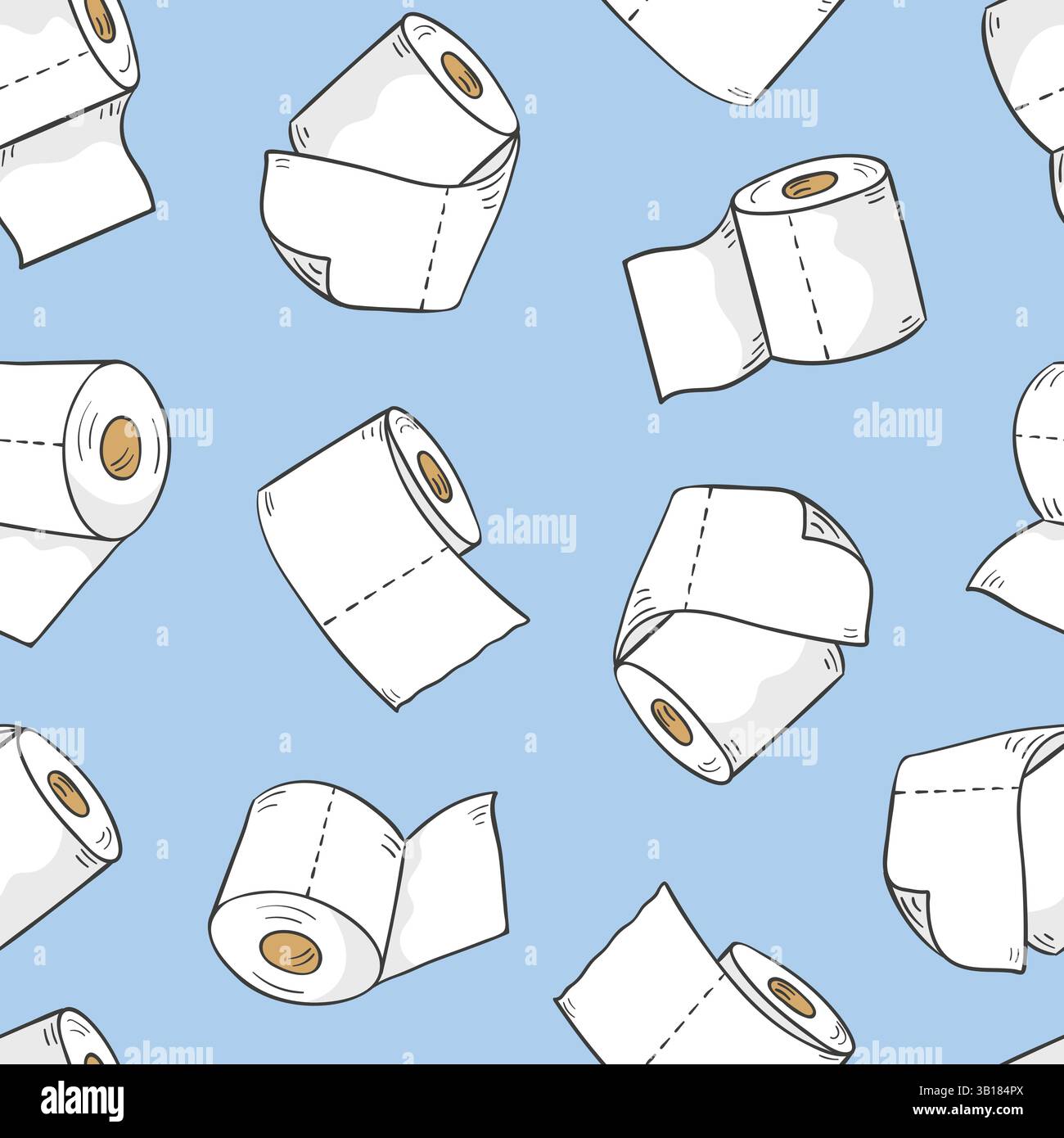 Cartoon toilet paper seamless pattern. Vector hand drawn illustration ...
