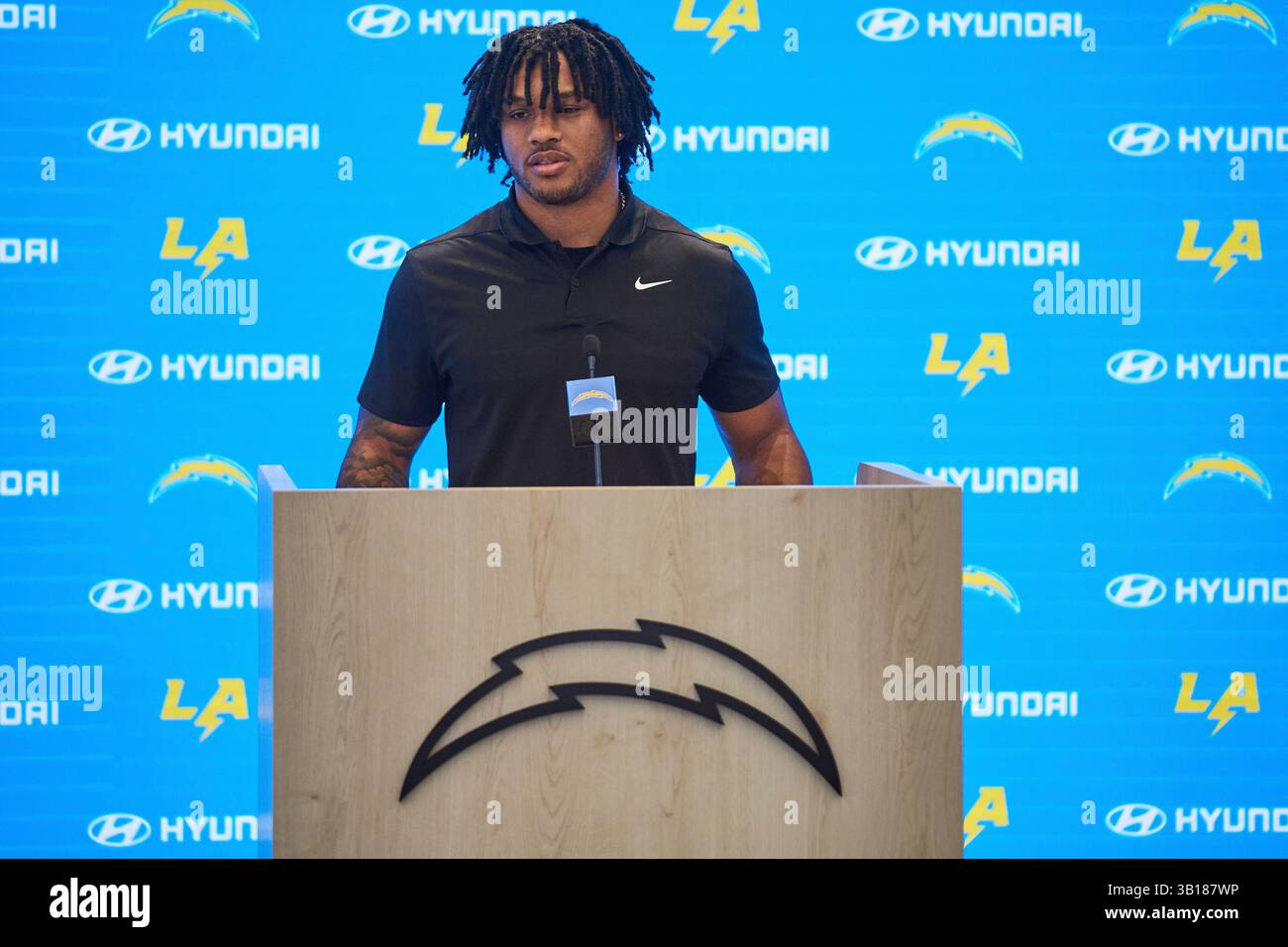 Running back Omarion Hampton, the Los Angeles Chargers first round pick ...