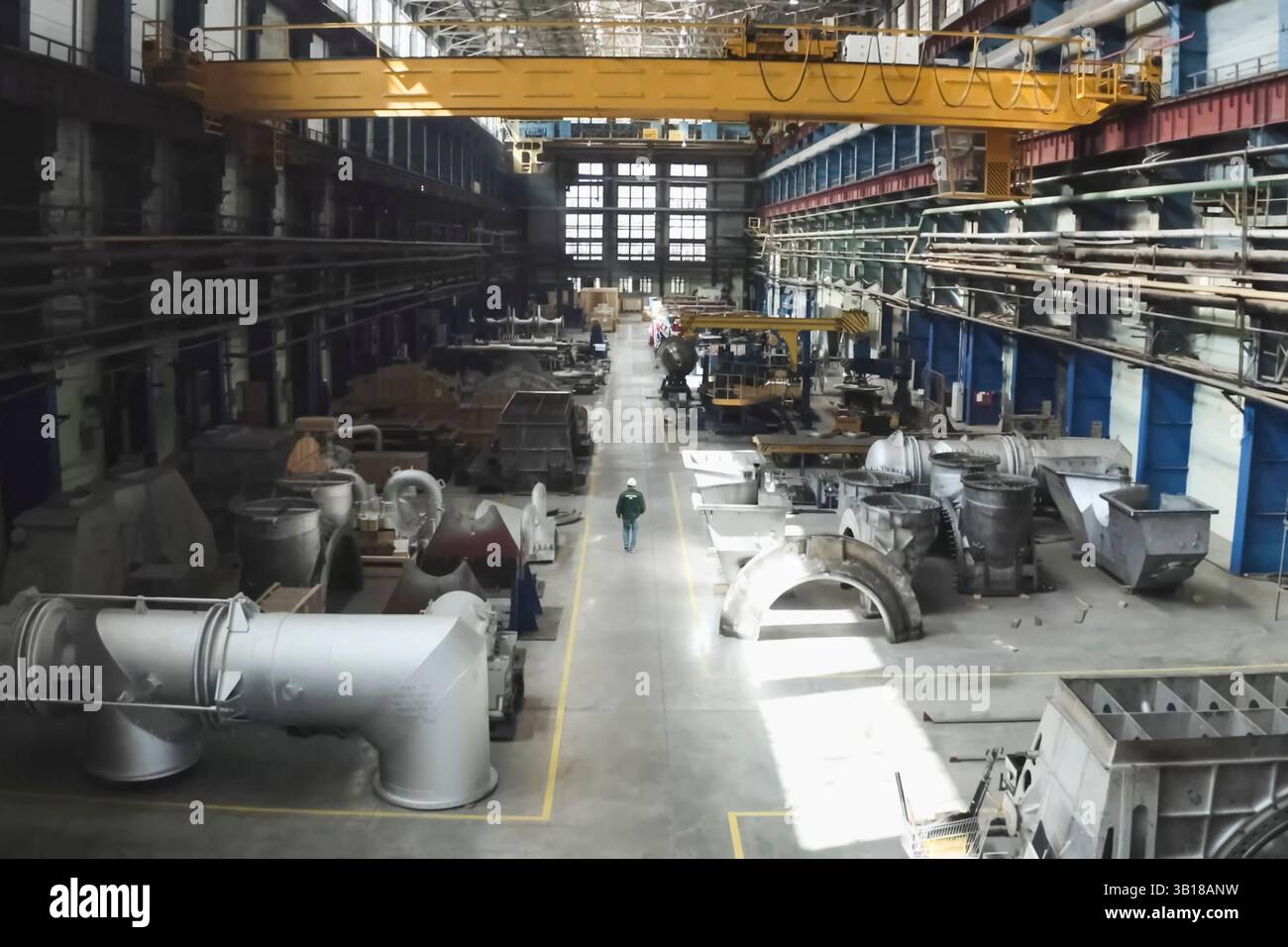equipment at the gas compressor station. Turbines and pipe gate valves ...