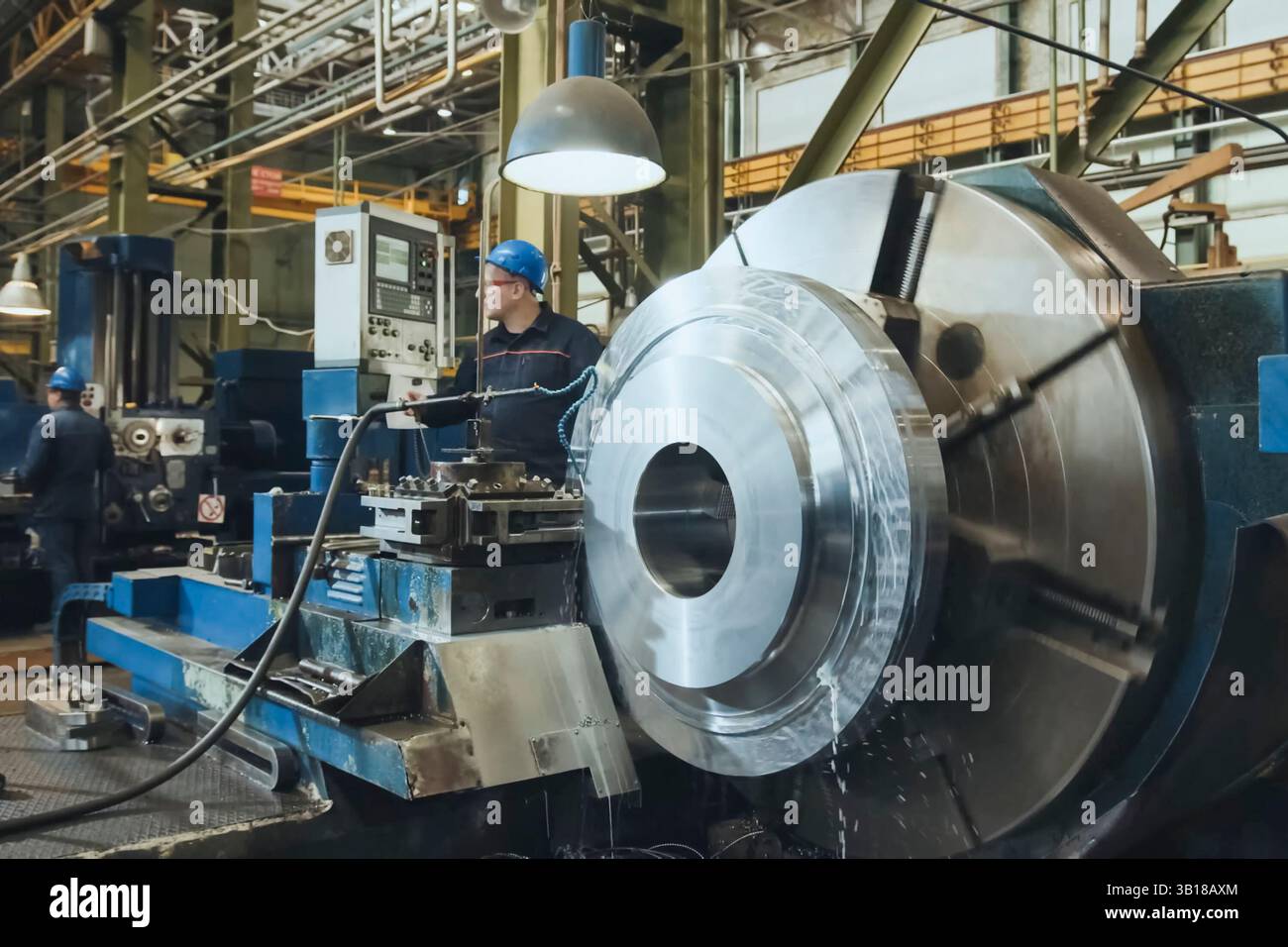equipment at the gas compressor station. Turbines and pipe gate valves ...