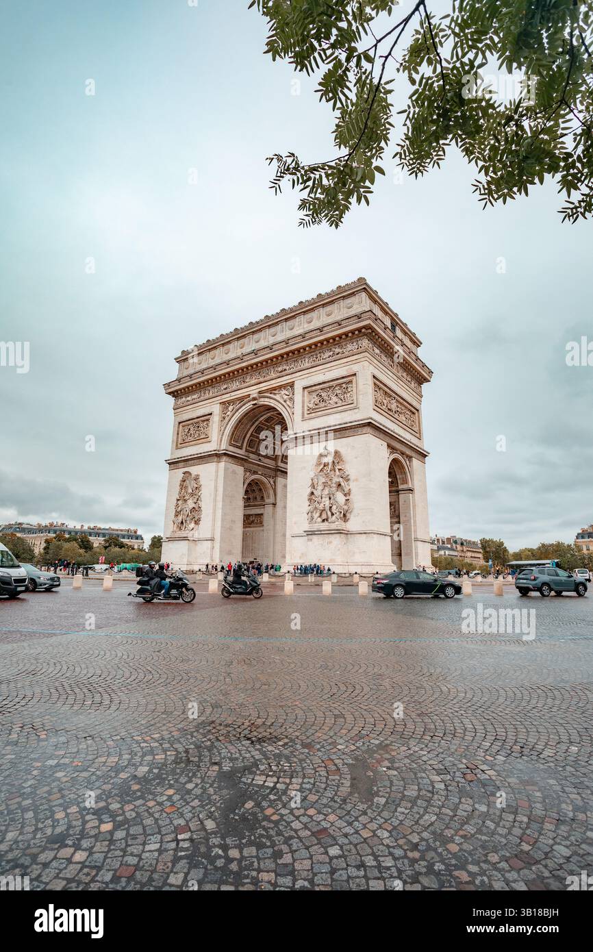 The Arc de Triomphe, a famous monumental arch in Paris, France ...