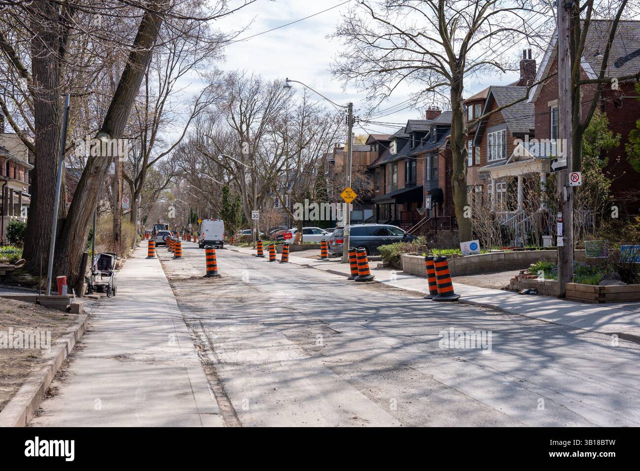 Road pylons seen on street in Annex neighbourhood in Toronto Stock ...