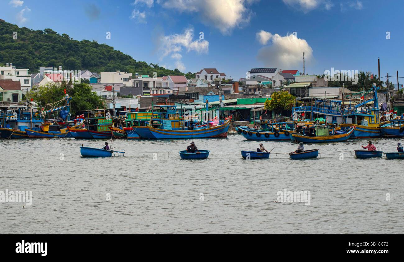 Phan Thiet, Vietnam. Traditional Vietnamese round boats thungchai, or ...