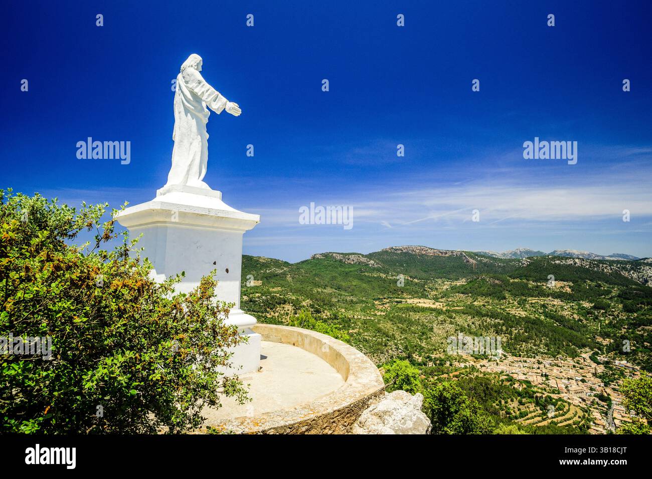 Sculpture of Jesus Christ above the village "Cor de Jesús", Esporles ...